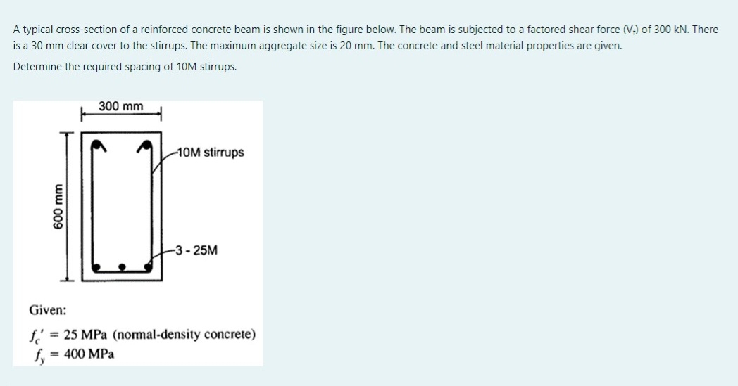 Solved A typical cross-section of a reinforced concrete beam | Chegg.com