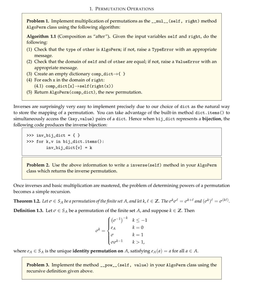 Solved 1. PERMUTATION OPERATIONS Problem 1. Implement | Chegg.com
