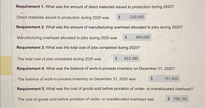 Requirement 1. What was the amount of direct | Chegg.com