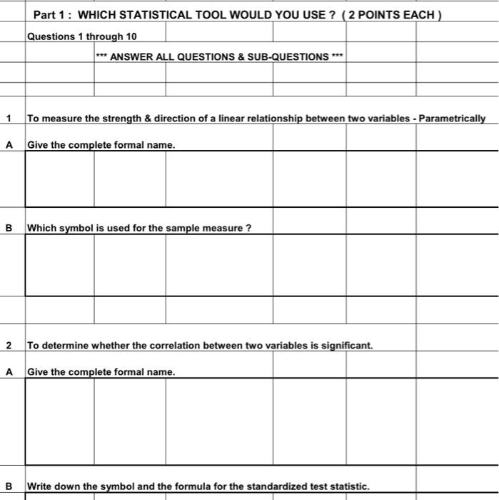 Solved Part 1 Which Statistical Tool Would You Use 2 3696