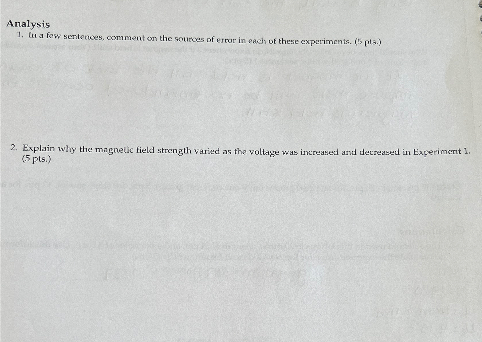 Solved AnalysisIn a few sentences, comment on the sources of | Chegg.com