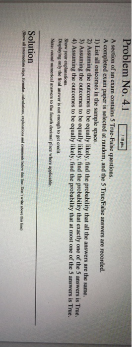 Solved 10 pes. Problem No. 4.1 A section of an exam contains | Chegg.com