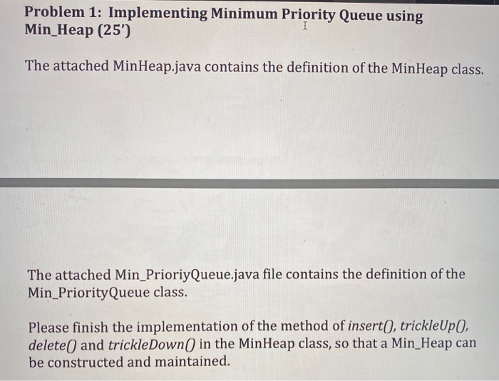 Problem 1: Implementing Minimum Priority Queue using | Chegg.com
