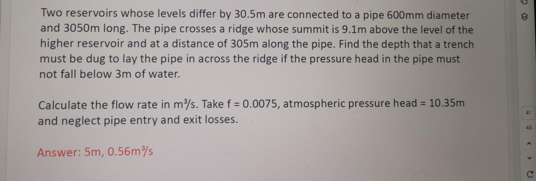 Solved Two reservoirs whose levels differ by 30.5m ﻿are | Chegg.com