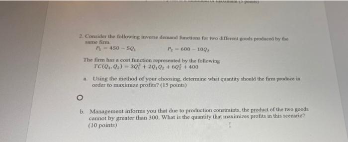 Solved 2. Consider the following inverse demand functions | Chegg.com