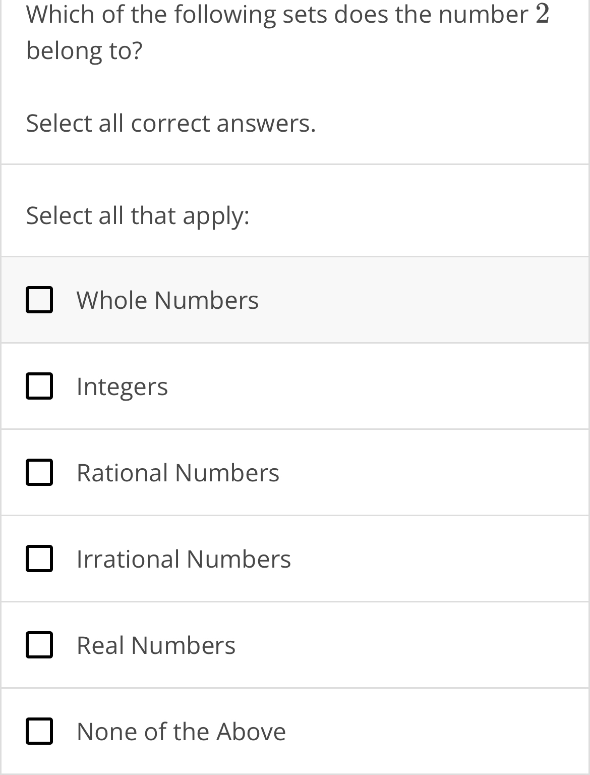 Solved Which of the following sets does the number 2 ﻿belong | Chegg.com