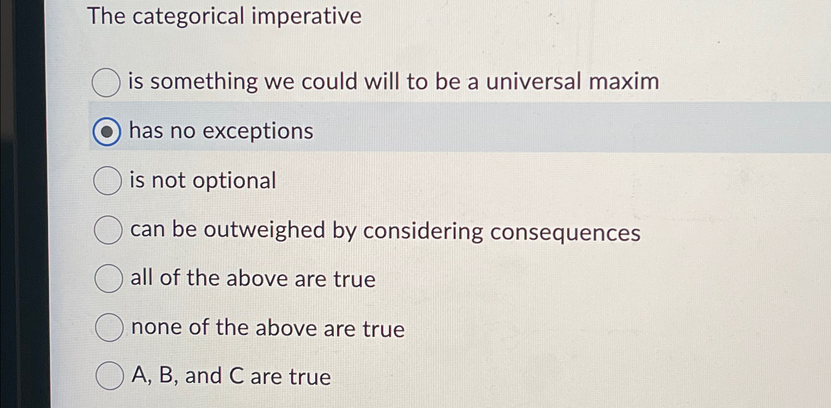 Solved The categorical imperativeis something we could will | Chegg.com