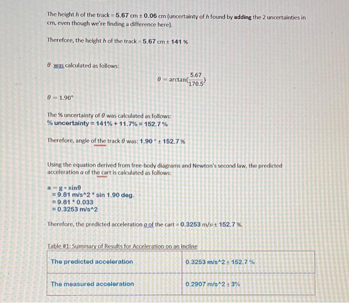 For a cart moving down a frictionless inclined track | Chegg.com