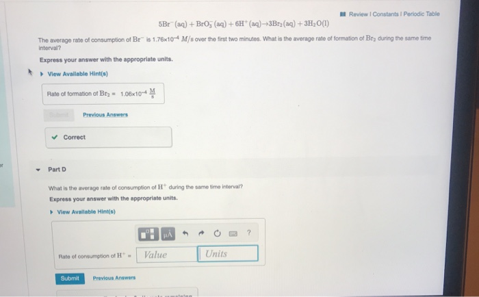Solved A Review Constants Periodic Table 5Br" (aq) + Bros | Chegg.com
