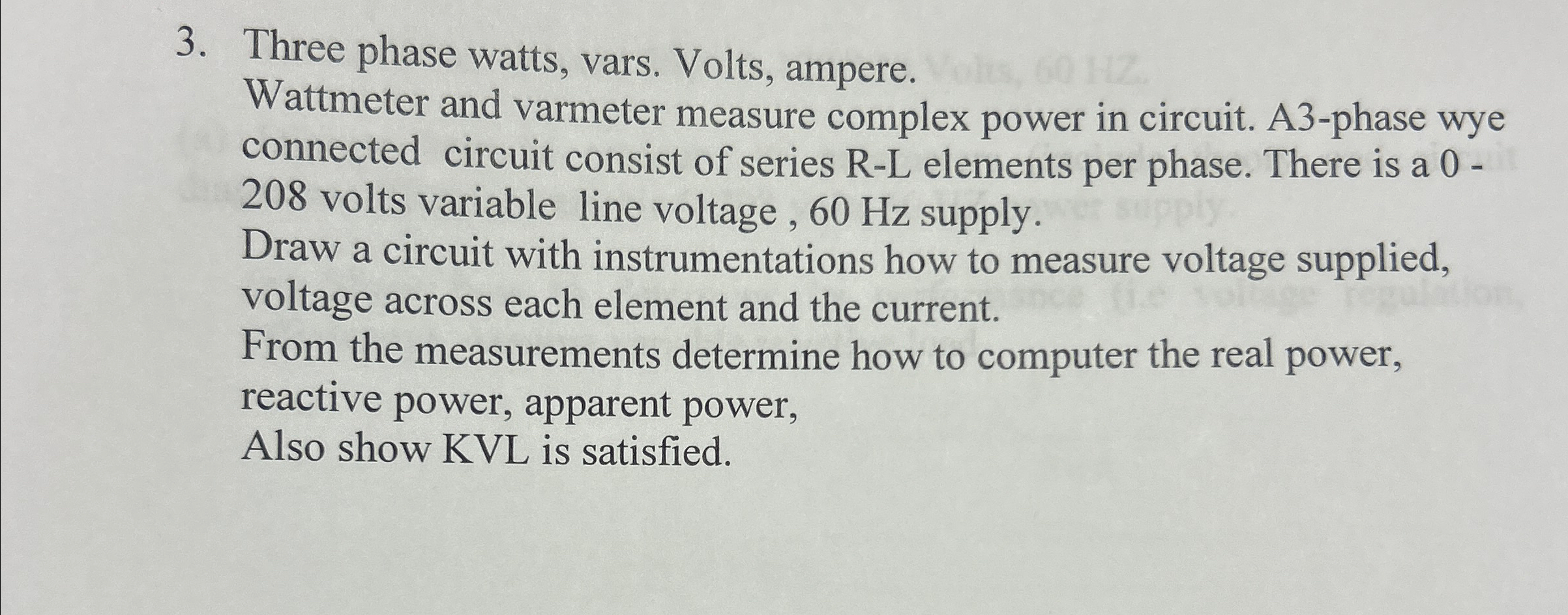 Solved Please ASAP!Three phase watts, vars. Volts, | Chegg.com