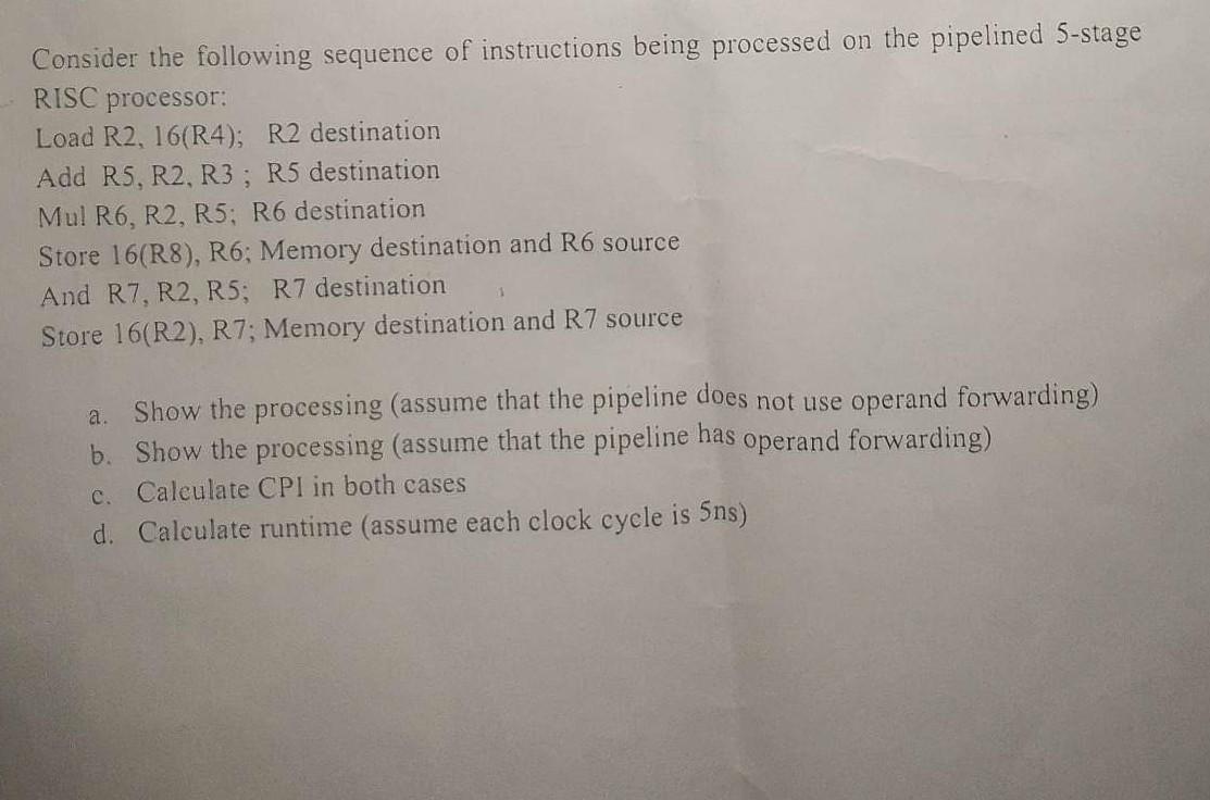 Solved Consider the following sequence of instructions being | Chegg.com