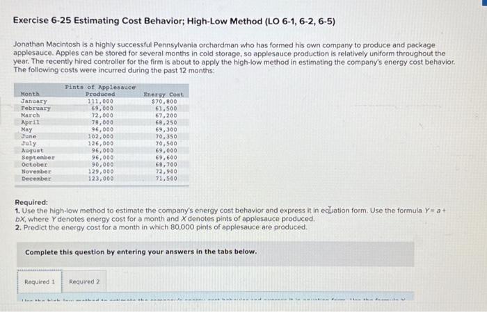 Solved Required: 1. Use the high-low method to estimate the | Chegg.com