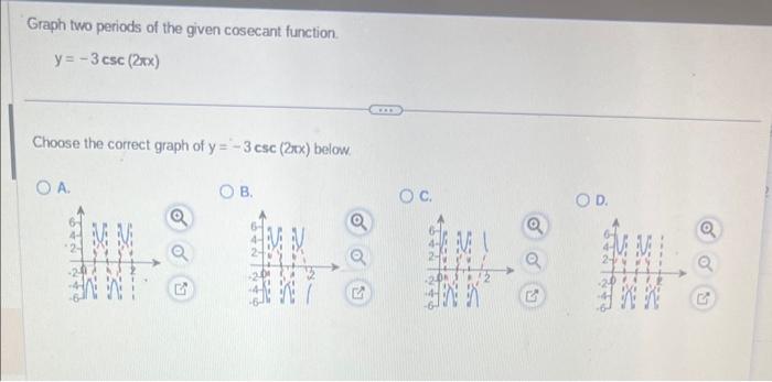 Solved Graph two periods of the given cosecant function. | Chegg.com