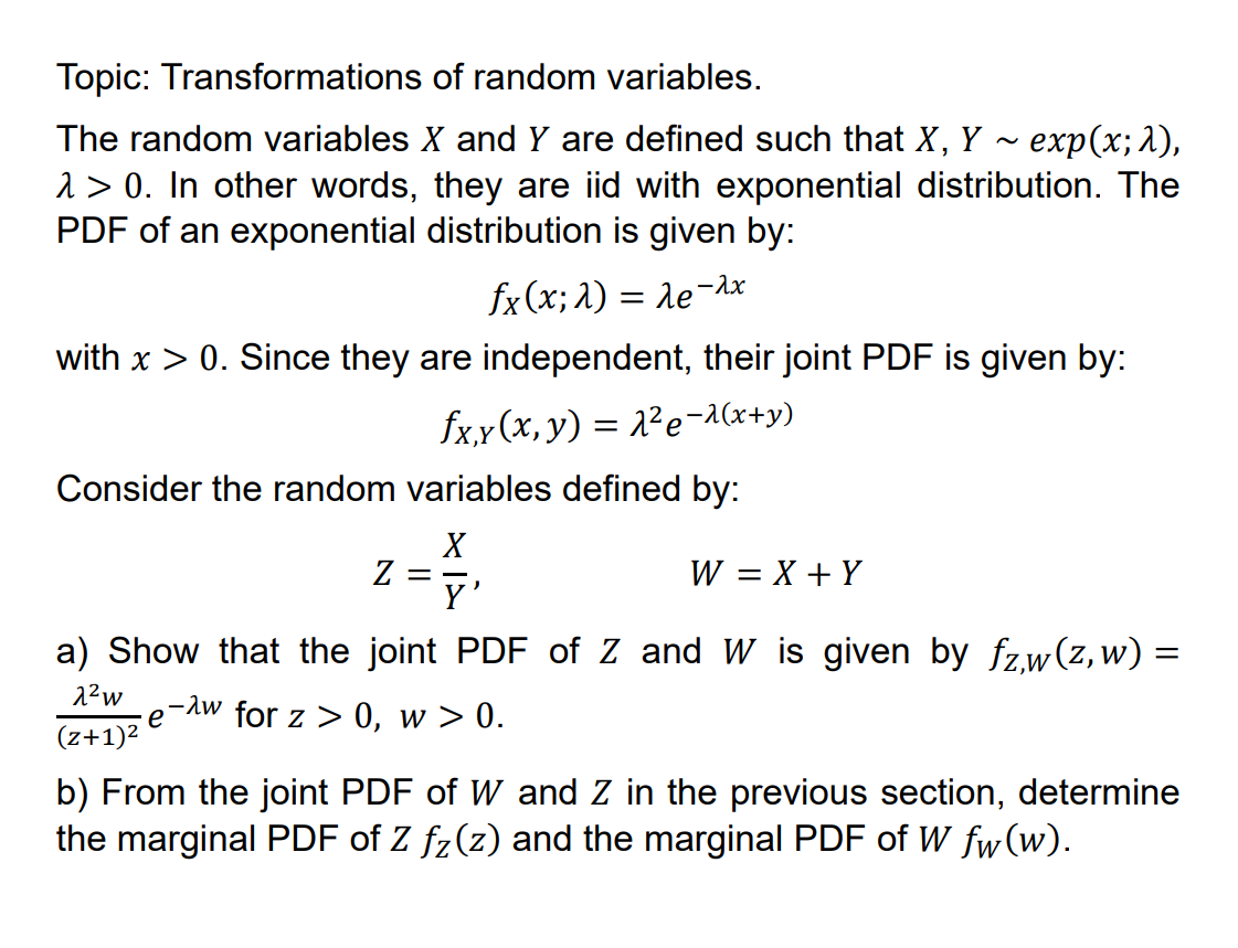 Solved Topic: Transformations of random variables.\\nThe | Chegg.com Solved Topic: Transformations of random variables.\\nThe | Chegg.com