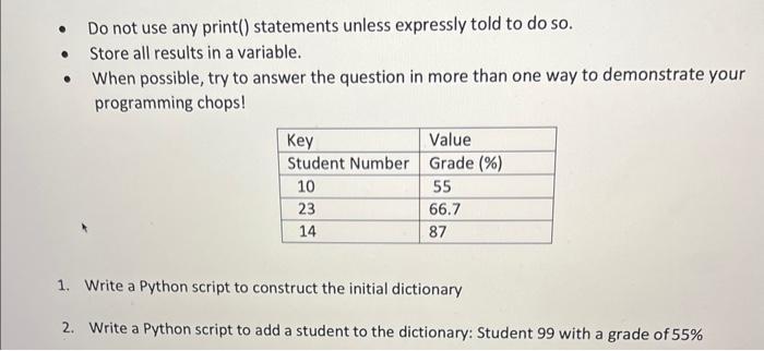 Solved - Do not use any print() statements unless expressly | Chegg.com
