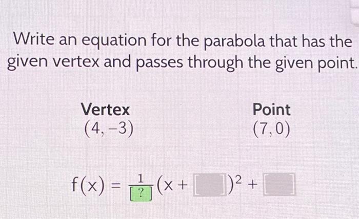 Solved Write an equation for the parabola that has the given | Chegg.com