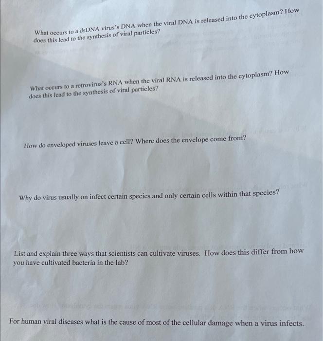 Solved What occurs to a dsDNA virus's DNA when the viral DNA | Chegg.com