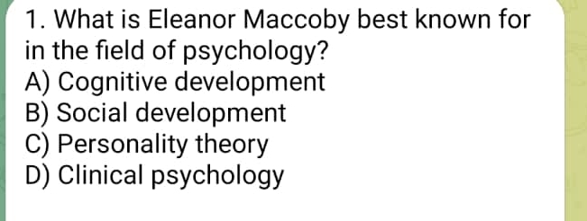 Solved What is Eleanor Maccoby best known for in the field | Chegg.com