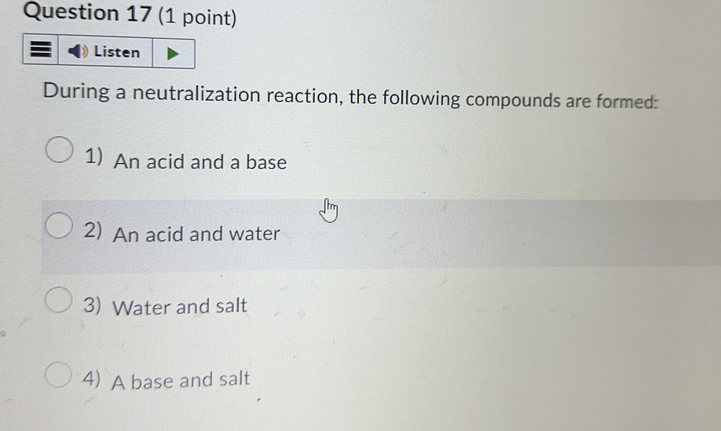 Solved Question 17 (1 ﻿point)During a neutralization | Chegg.com