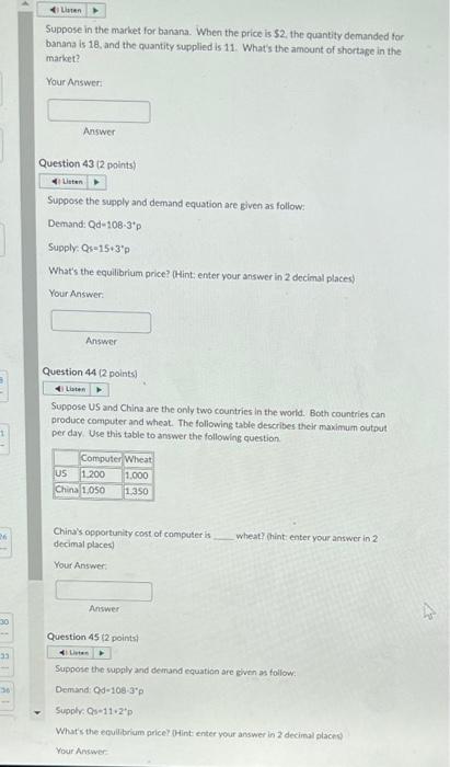 Solved Suppose in the market for banana. When the price is | Chegg.com