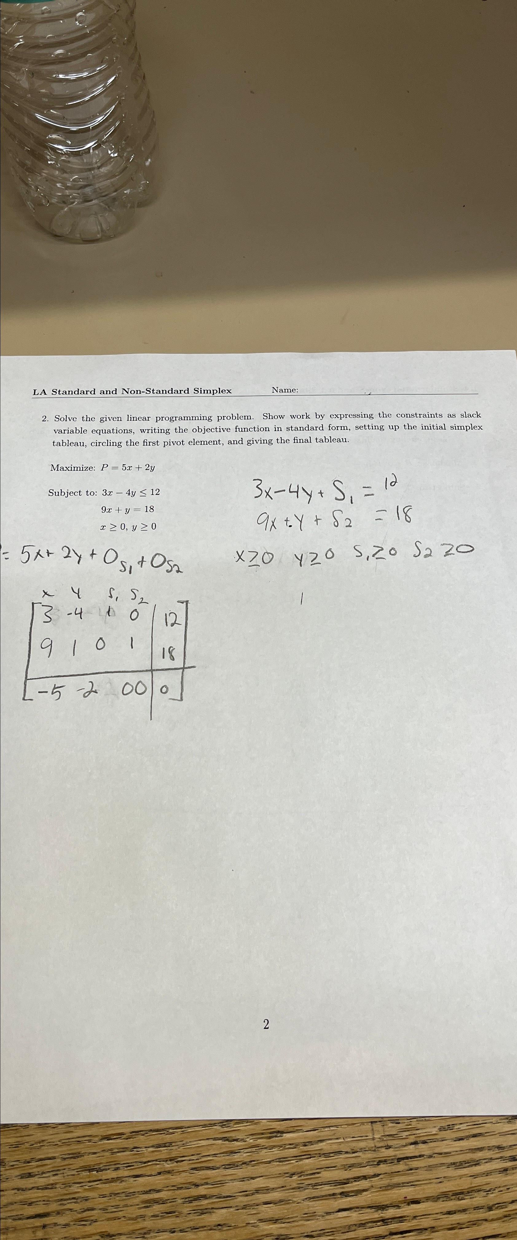 Solved LA Standard and Non-Standard SimplexName:. ﻿Solve the | Chegg.com