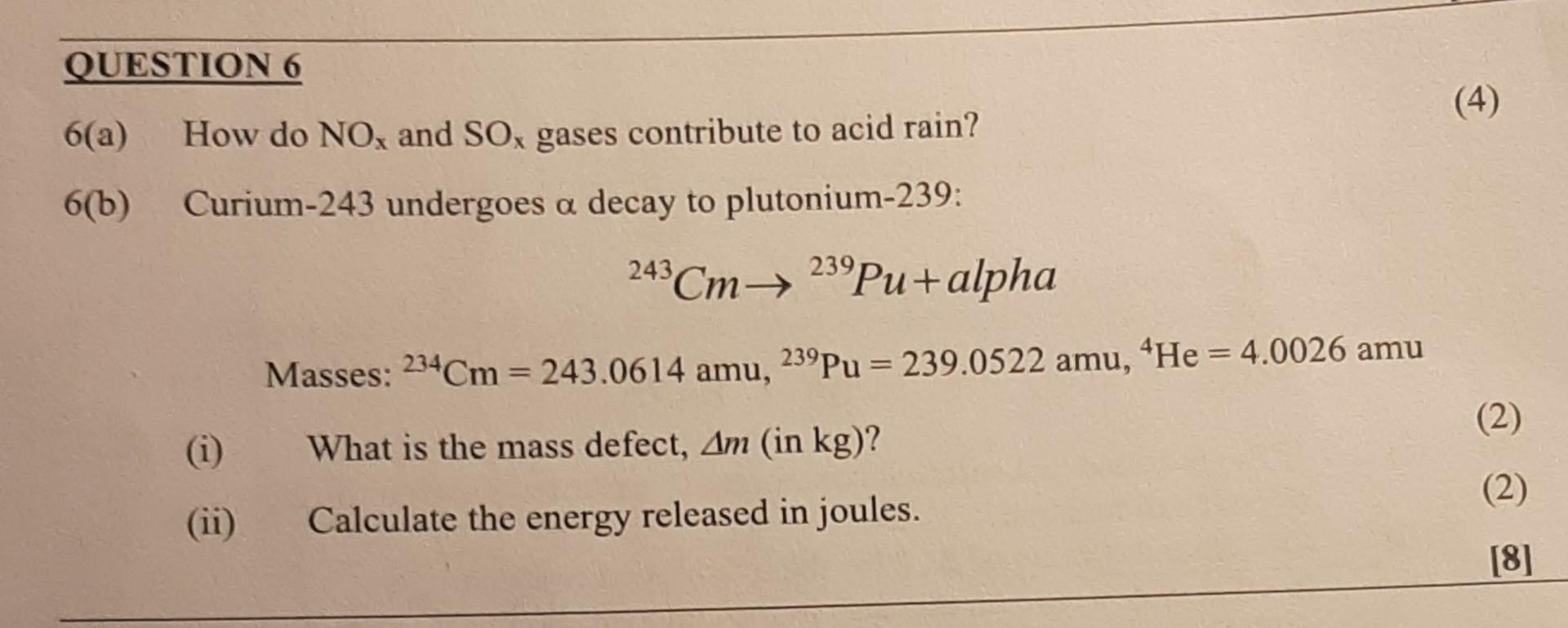 Solved (a) How do NOx and SOx gases contribute to acid rain? | Chegg.com