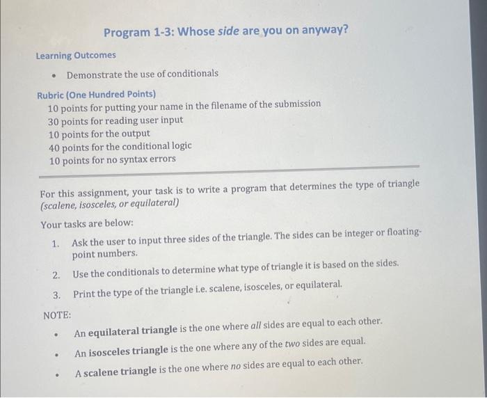 Solved Program 1-3: Whose side are you on anyway? Learning | Chegg.com