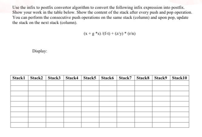 Solved Use the infix to postfix convertor algorithm to | Chegg.com