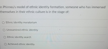 Solved In Phinney's model of ethnic identity formation, | Chegg.com