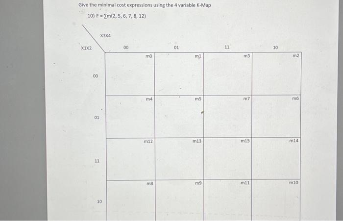 Solved F=∑m(1,2,5)F=∑m(0,1,2,4,5)Give the minimal cost | Chegg.com