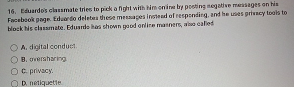 Solved Eduardo's classmate tries to pick a fight with him | Chegg.com