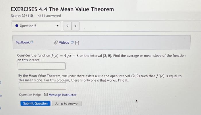 Solved EXERCISES 4.4 The Mean Value Theorem Score: | Chegg.com
