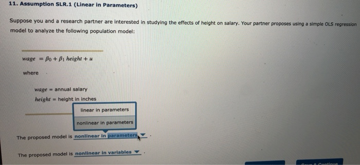 Solved 11. Assumption SLR.1 (Linear in Parameters) Suppose | Chegg.com