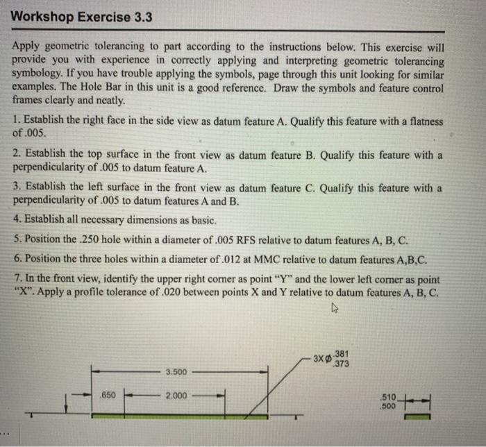Solved Workshop Exercise 3.3 Apply geometric tolerancing to | Chegg.com