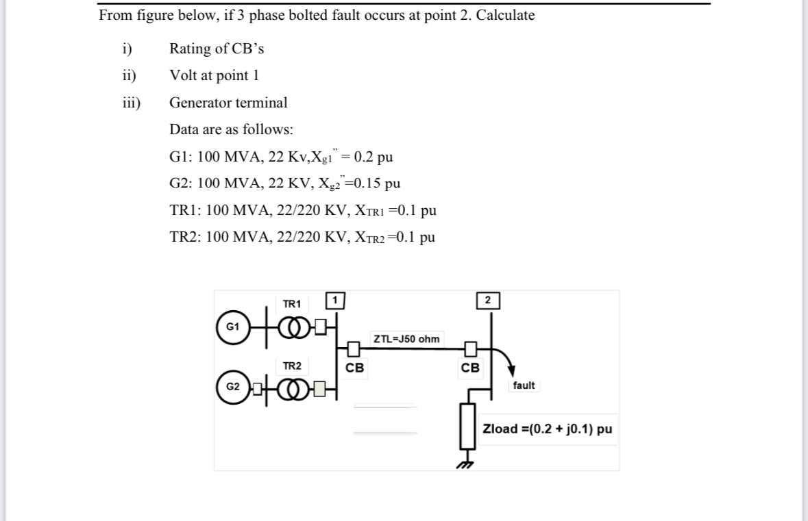 Solved From figure below, if 3 ﻿phase bolted fault occurs at | Chegg.com