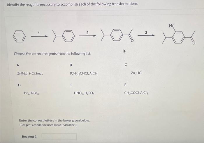 Solved Identify the reagents necessary to accomplish each of | Chegg.com