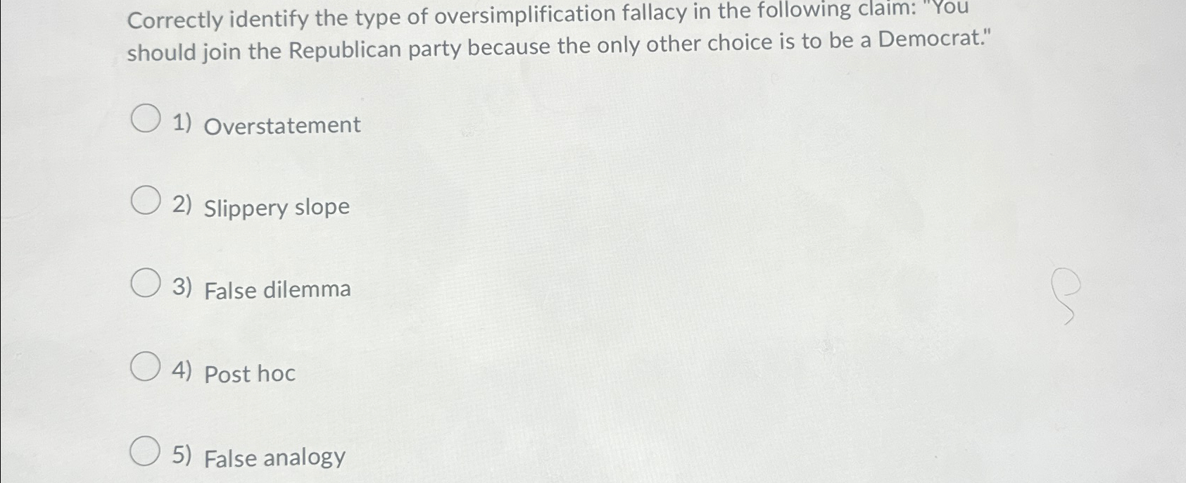 Solved Correctly identify the type of oversimplification | Chegg.com