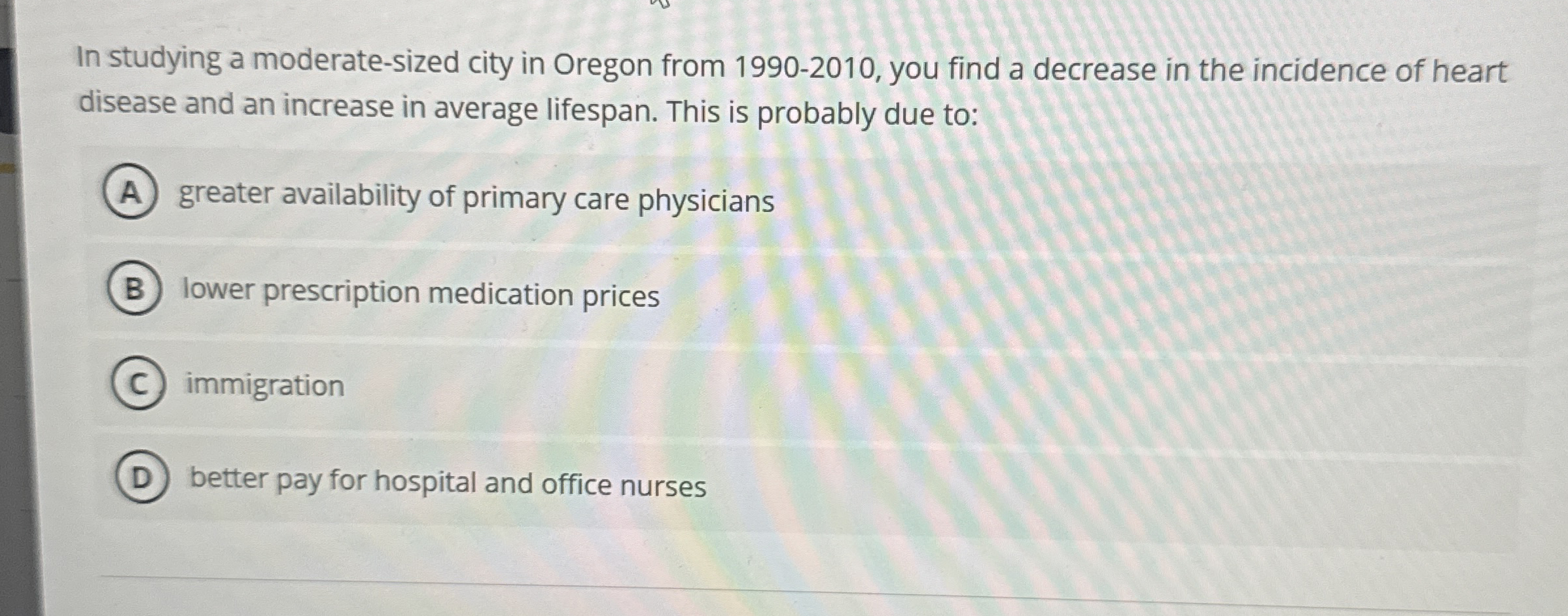 Solved In studying a moderate-sized city in Oregon from | Chegg.com
