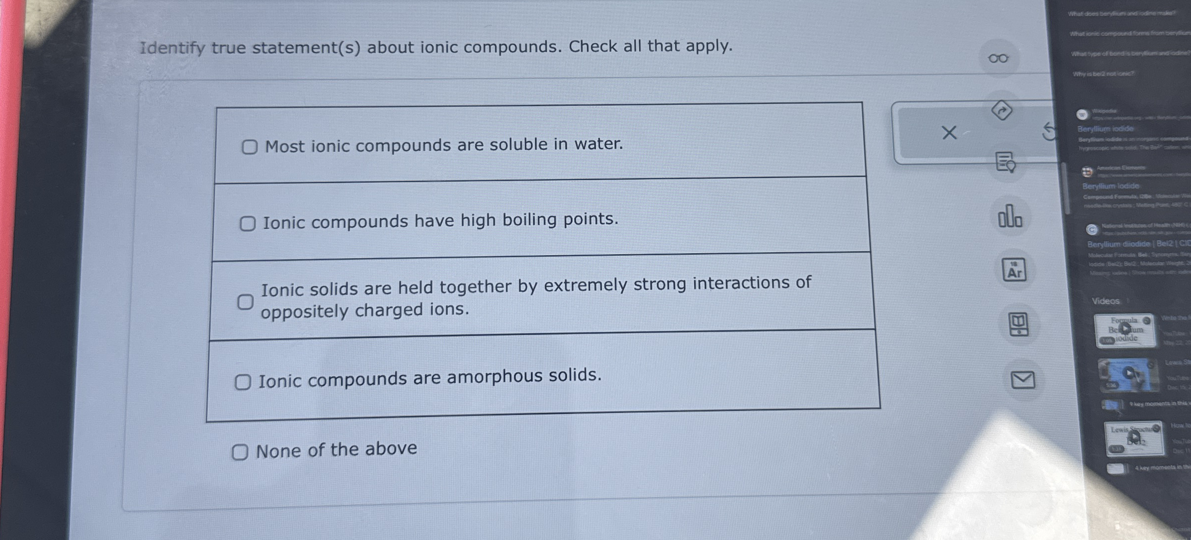 Solved Identify true statement(s) ﻿about ionic compounds. | Chegg.com