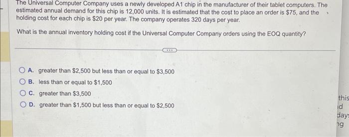Solved The Universal Computer Company uses a newly developed | Chegg.com