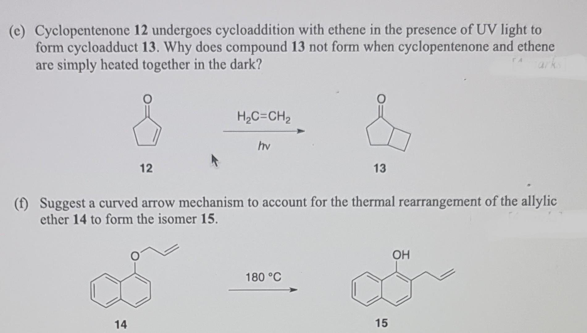 Solved (e) Consider the following reaction scheme: | Chegg.com