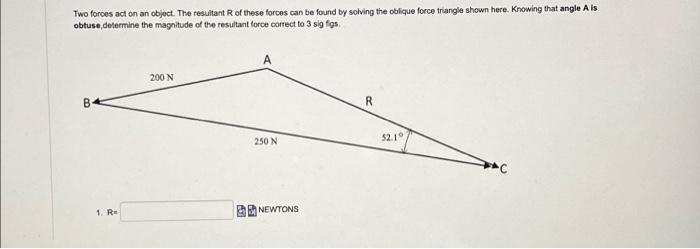 Solved Two forces act on an object. The resultant R of these | Chegg.com