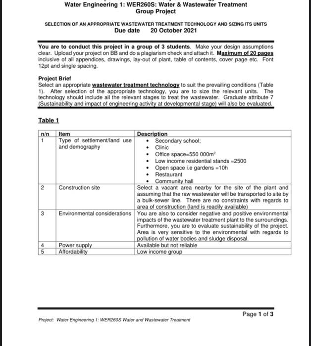 Solved Water Engineering 1: WER260S: Water & Wastewater | Chegg.com