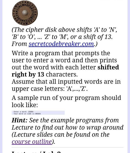 Solved TE (The cipher disk above shifts 'A' to 'N', 'B' to | Chegg.com