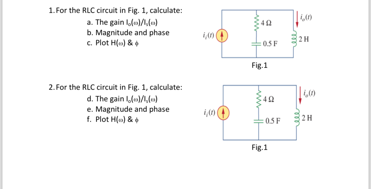 Solved For the RLC circuit in Fig. 1, ﻿calculate:a. ﻿The | Chegg.com