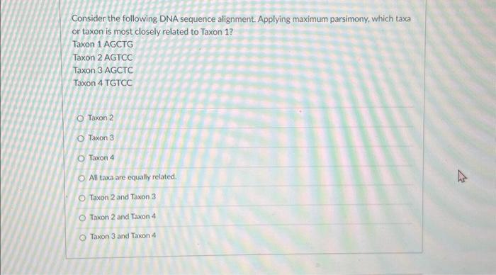 Solved Consider the following DNA sequence alignment. | Chegg.com