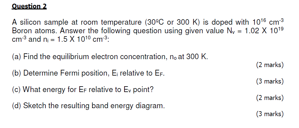 Solved Question 2A silicon sample at room temperature or | Chegg.com