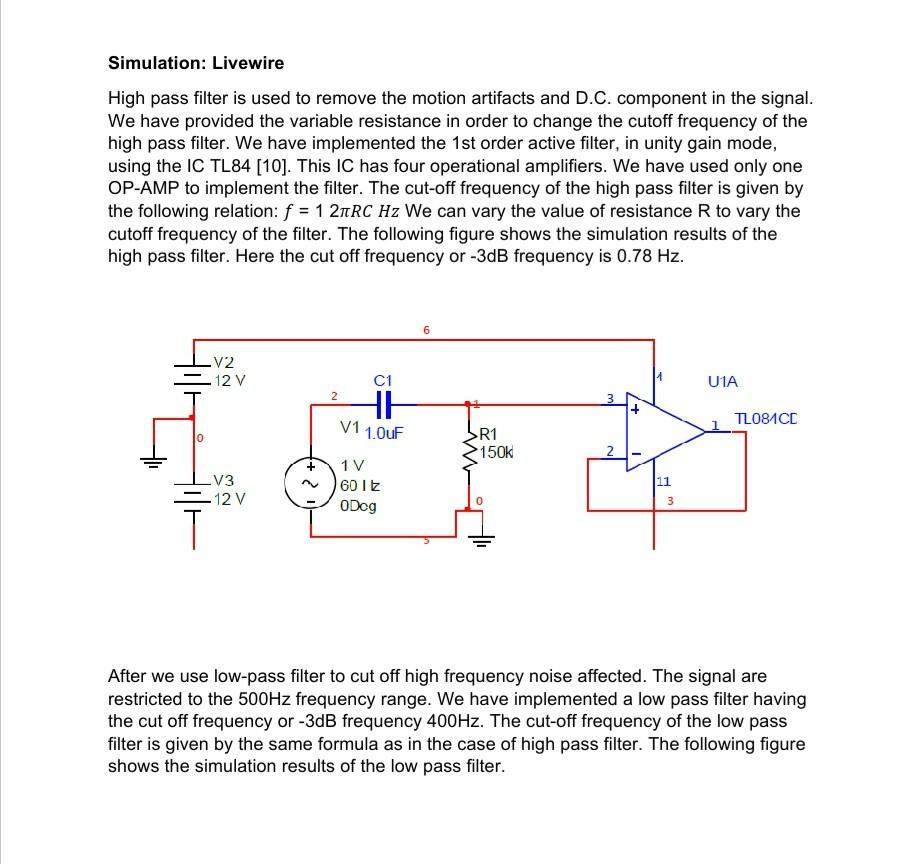 Simulation: Livewire High pass filter is used to | Chegg.com