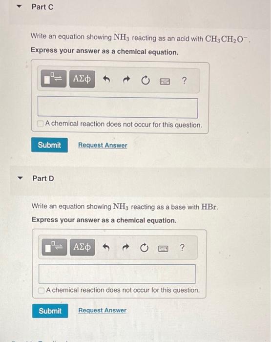 Solved Write an equation showing NH3 reacting as an acid | Chegg.com