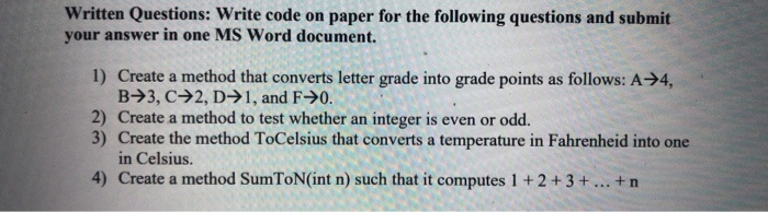 Solved Written Questions: Write code on paper for the | Chegg.com